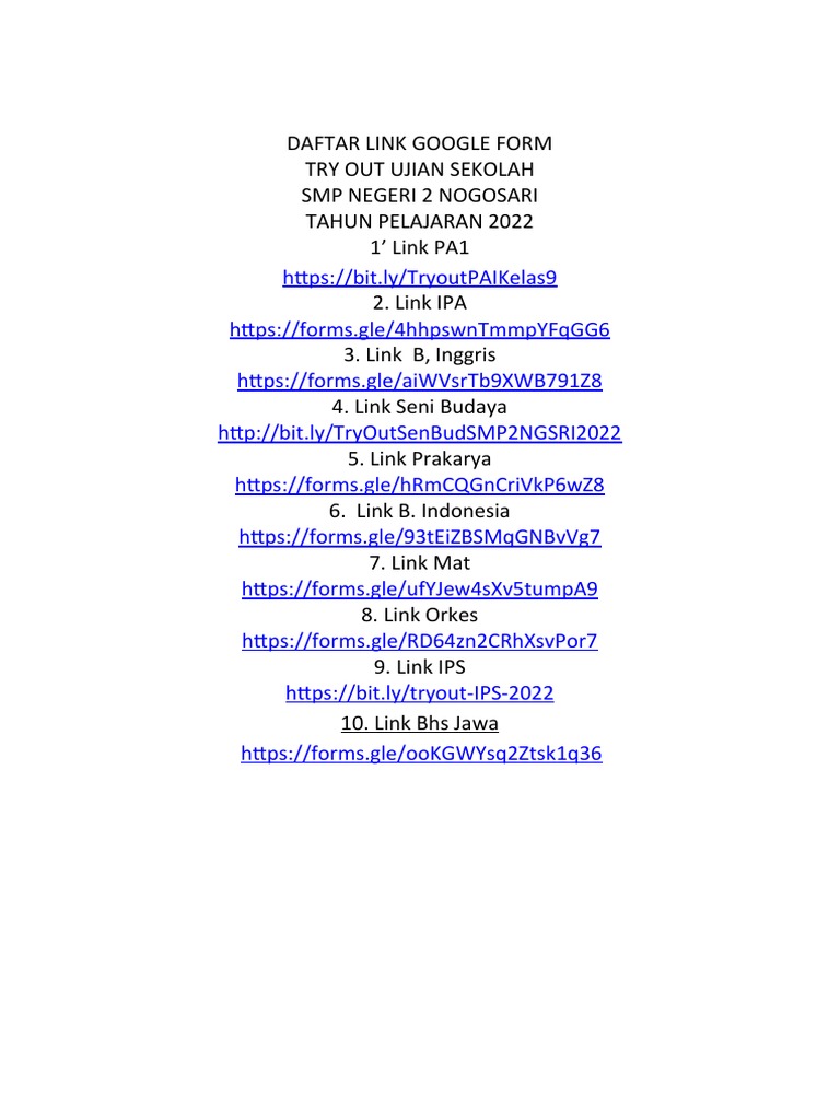 Link Google Form Try Out | PDF