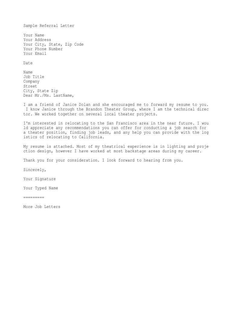 Sample Refferal Letter | PDF | Career & Growth