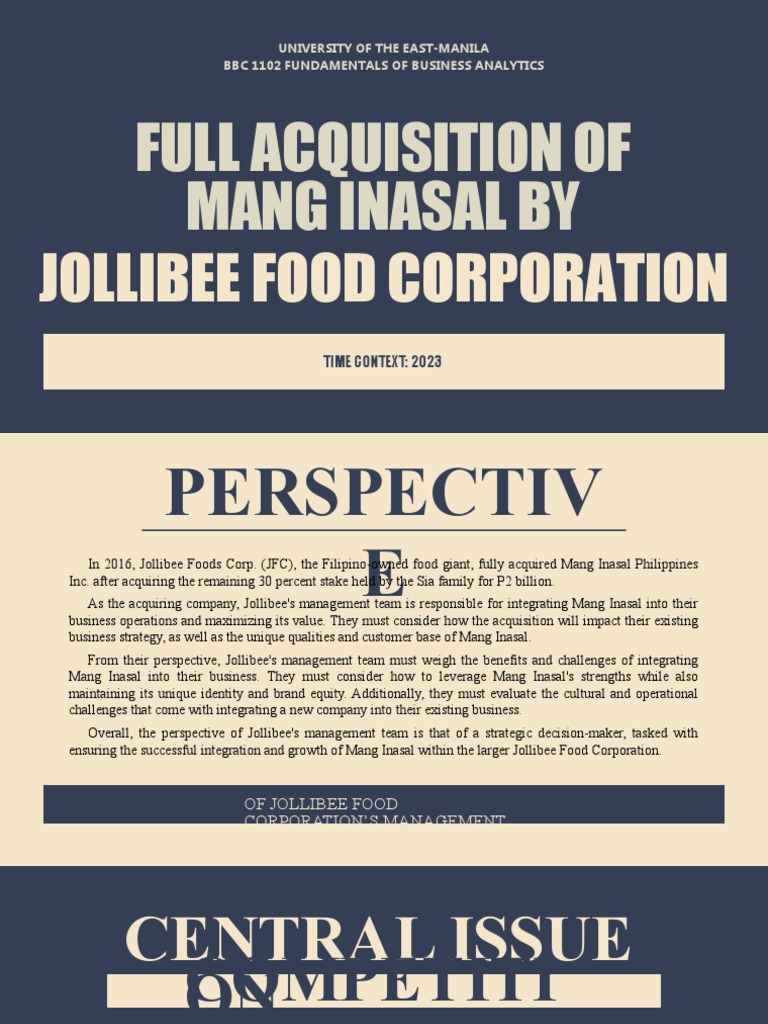 Full Acquisition of Mang Inasal by JFC Case | PDF