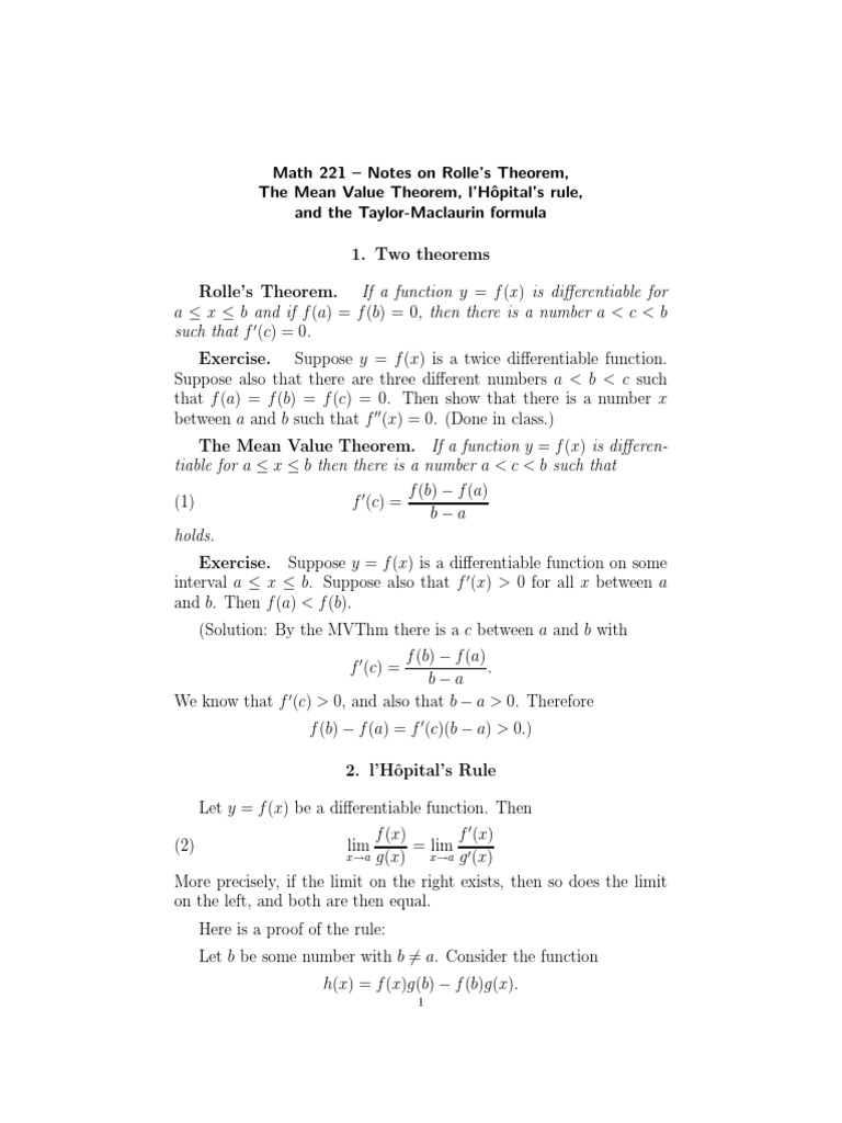 Rolles Theorem | PDF | Algebra | Mathematical Analysis