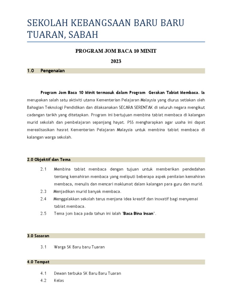 Kertas Kerja Jom Baca Minit | PDF