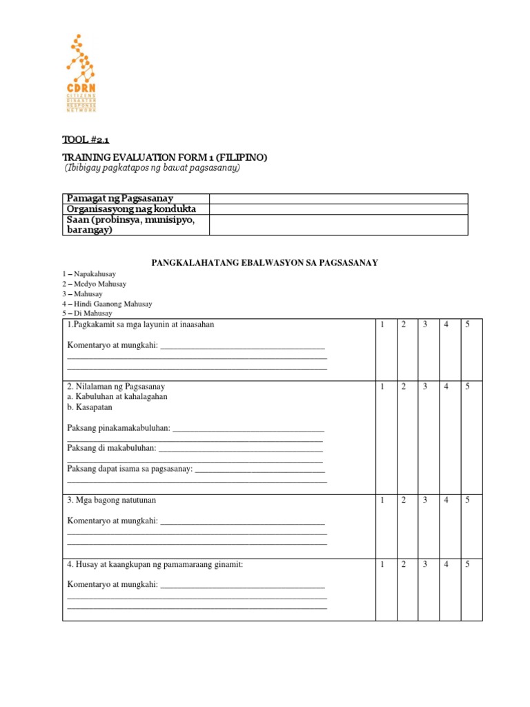 Tool 2.1 Training Evaluation Form FIL FINAL | PDF