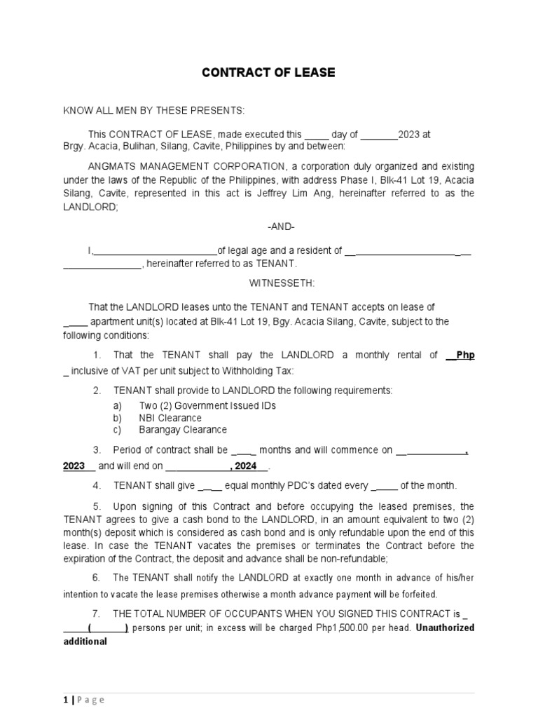 Blank Contract of Lease | PDF