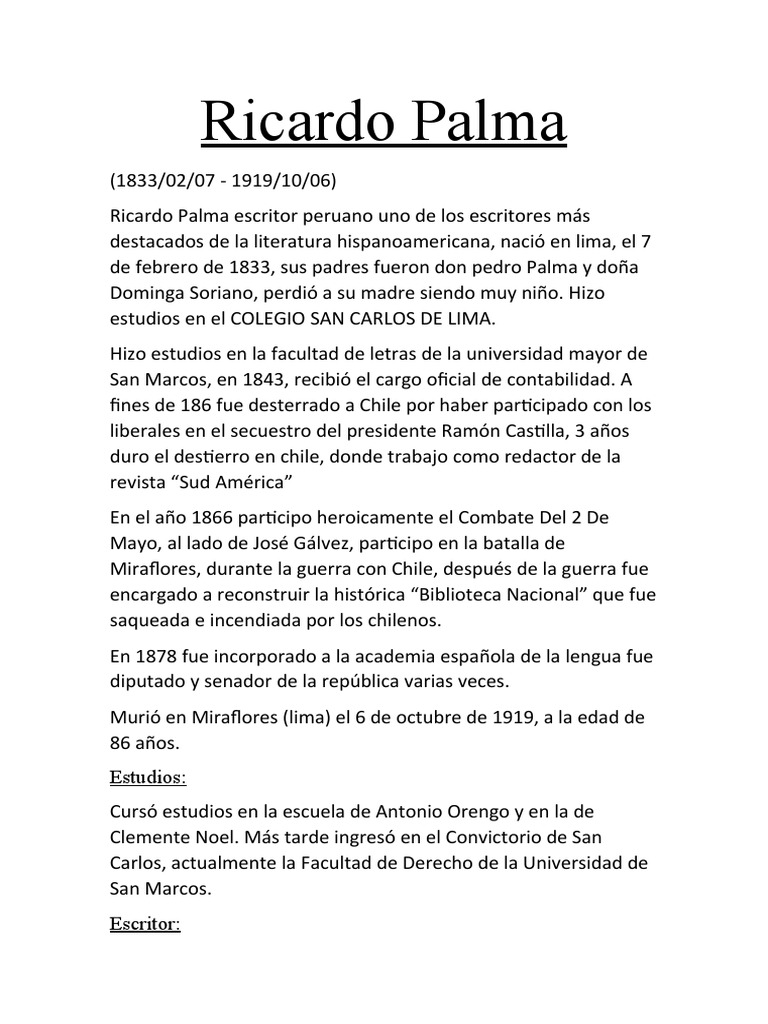 Ricardo Palma Biografia | PDF