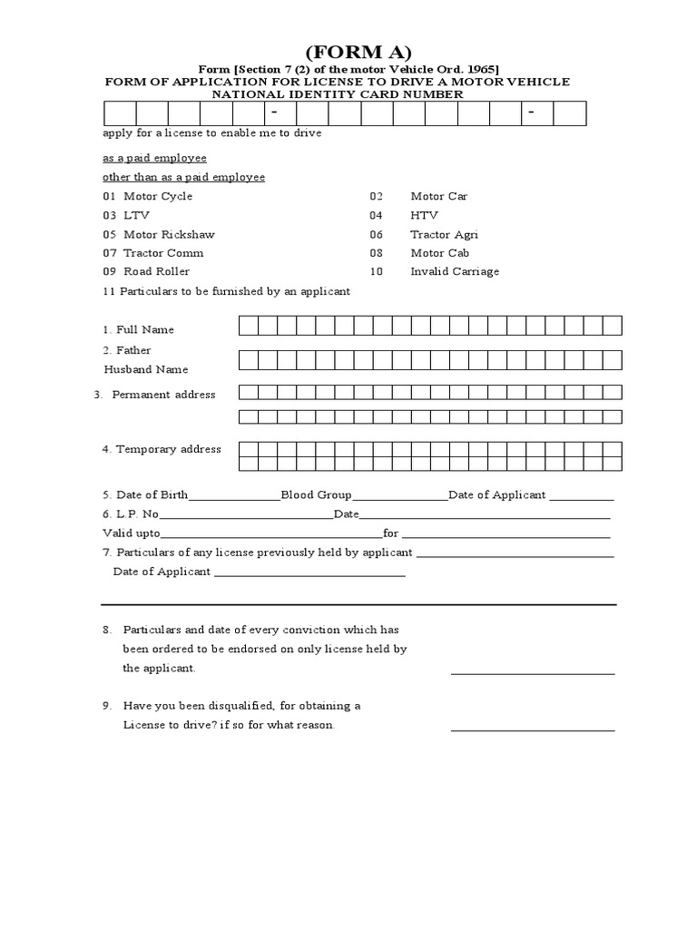 FORM Driving License Application | PDF | Vehicles | Transport FORM Driving License Application | PDF | Vehicles | Transport