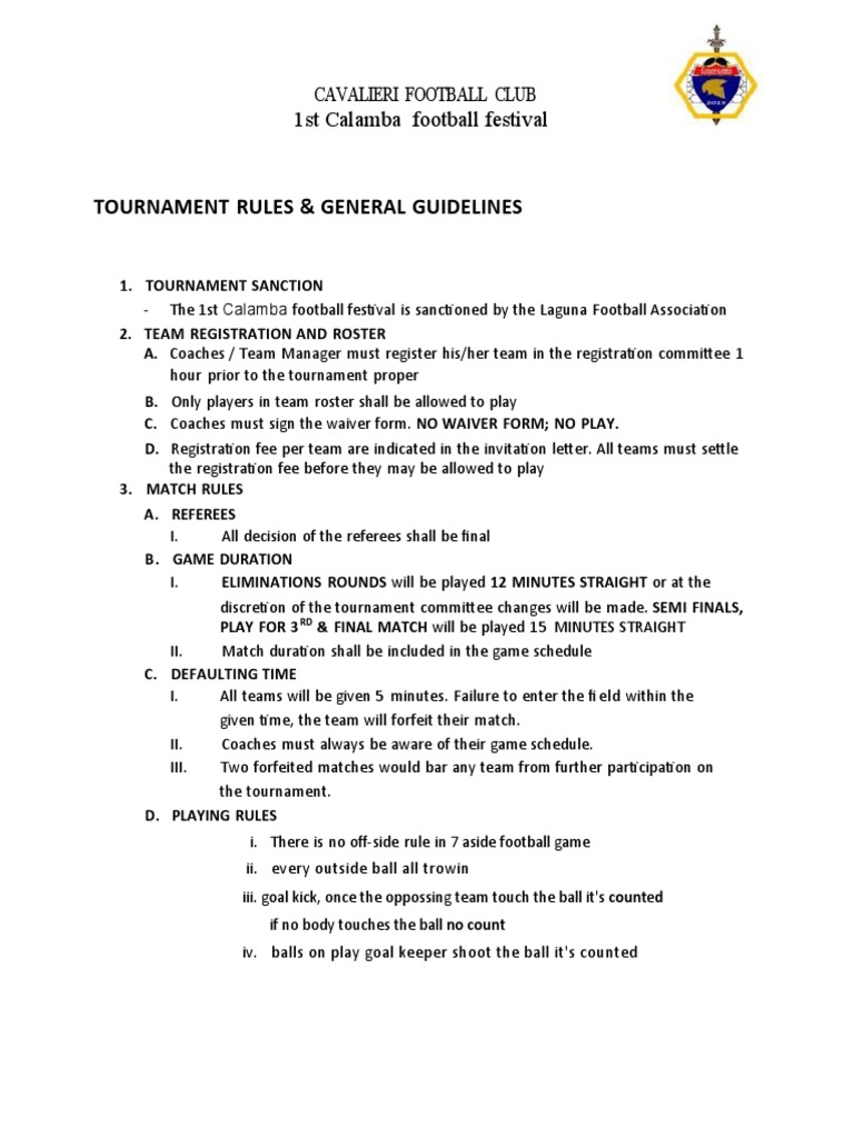 Tournament Rules Regulation | PDF | Association Football | Sports Rules And Regulations