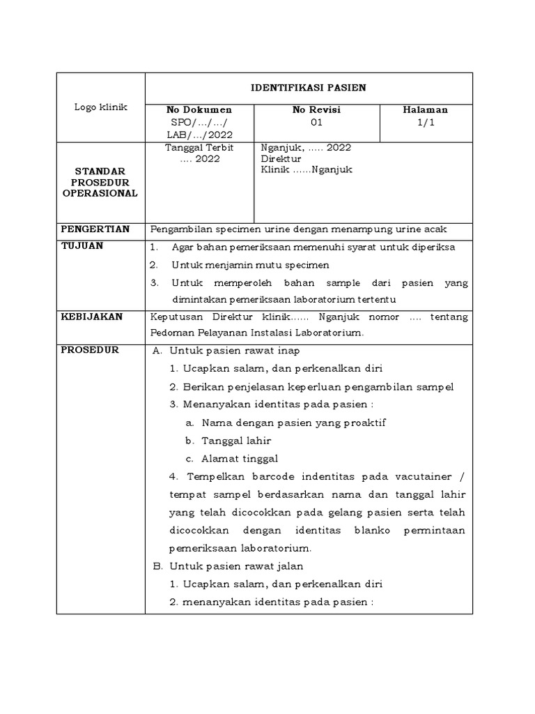 Prosedur Pengambilan Sampel Urine Klinik | PDF | Griya & Taman