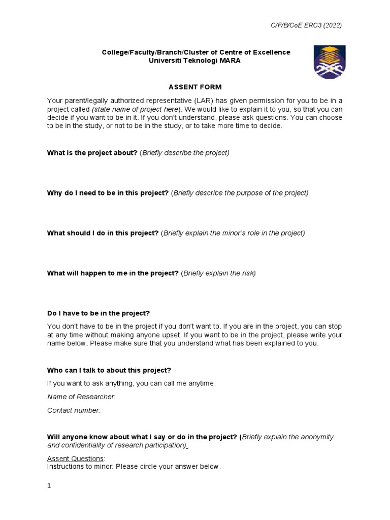 C.F.B.CoE ERC 3 Assent Form | Download Free PDF | Privacy