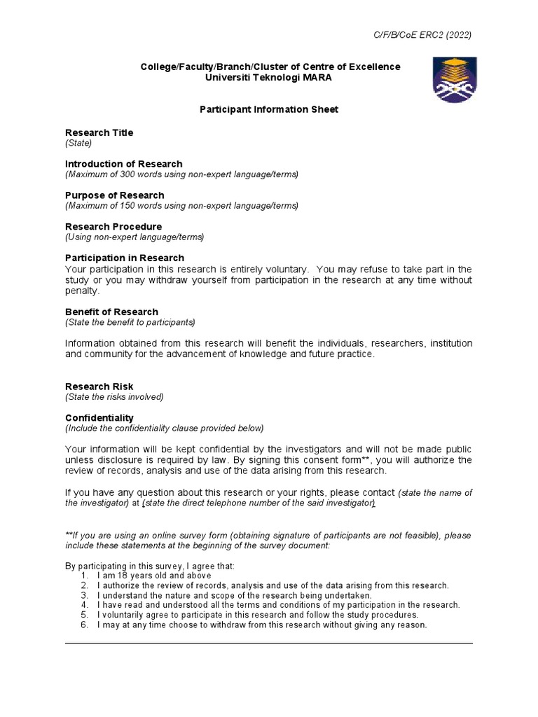C.F.B.CoE ERC 2 Participant Information Sheet | PDF