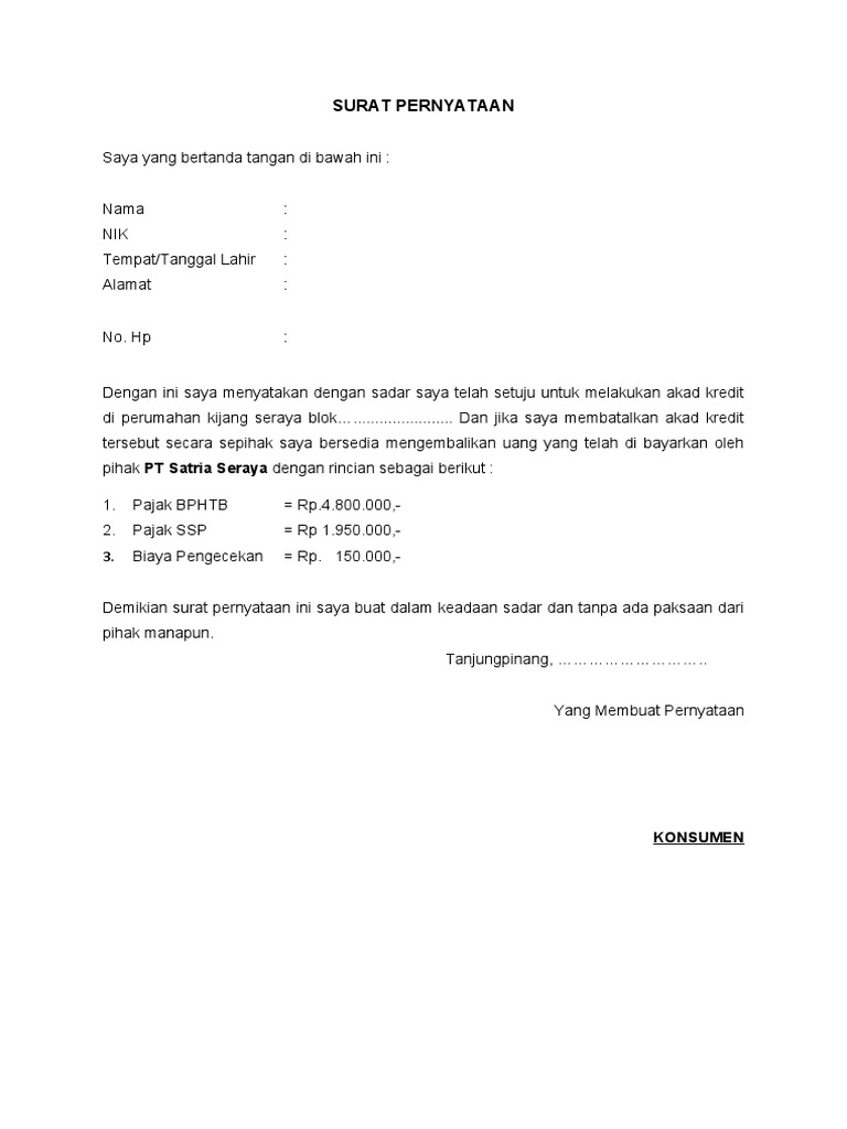 Surat Pernyataan Akad Rumah | PDF