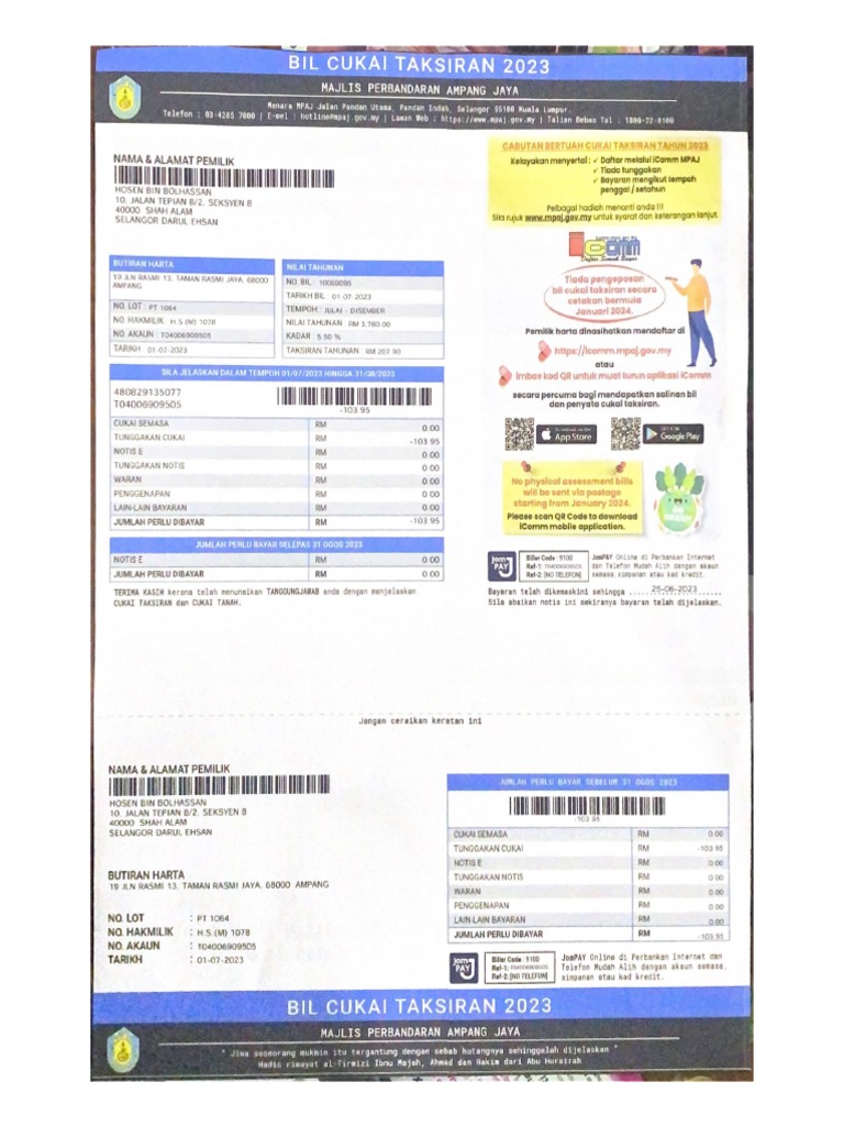 Bil Cukai Taksiran 2023 | PDF