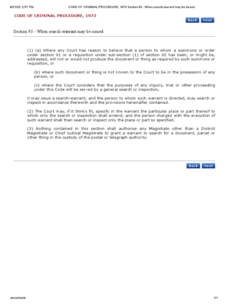 Section 93 CRPC | PDF