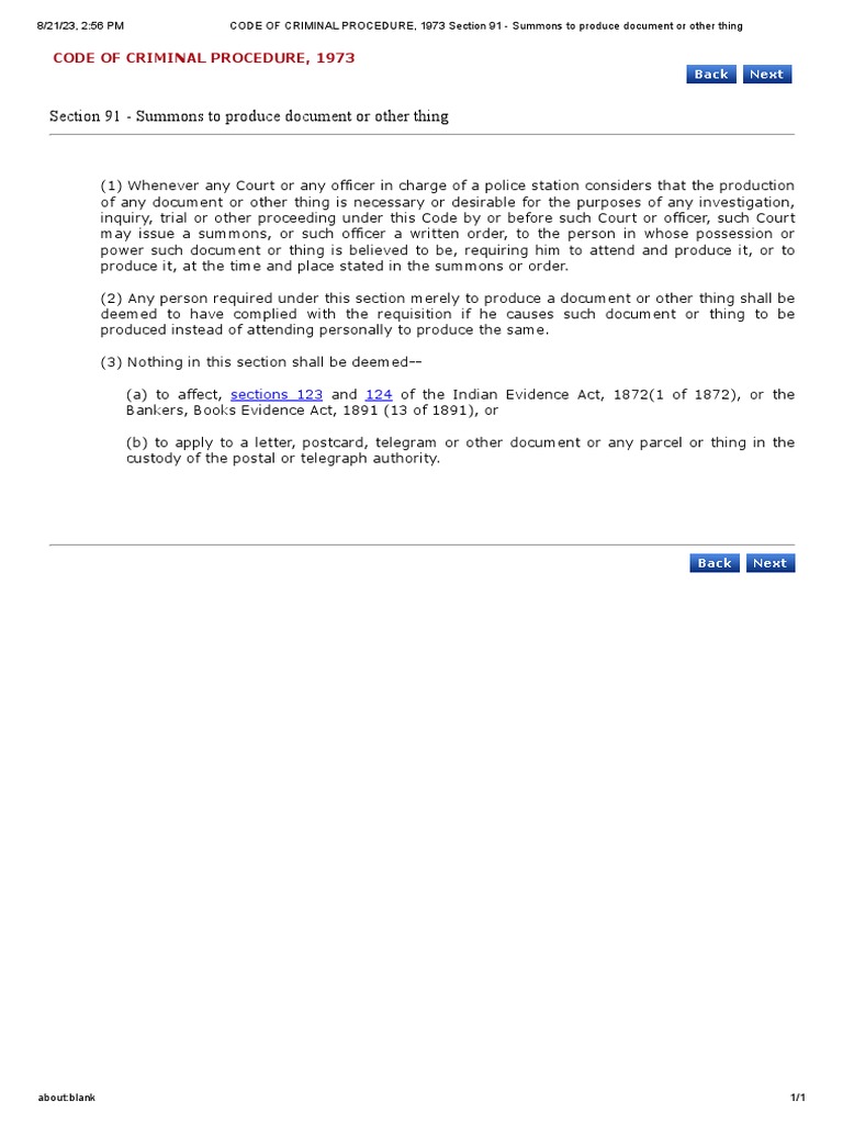 Section 91 CRPC | PDF