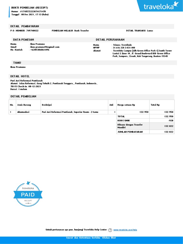 Bukti Nota Hotel | PDF