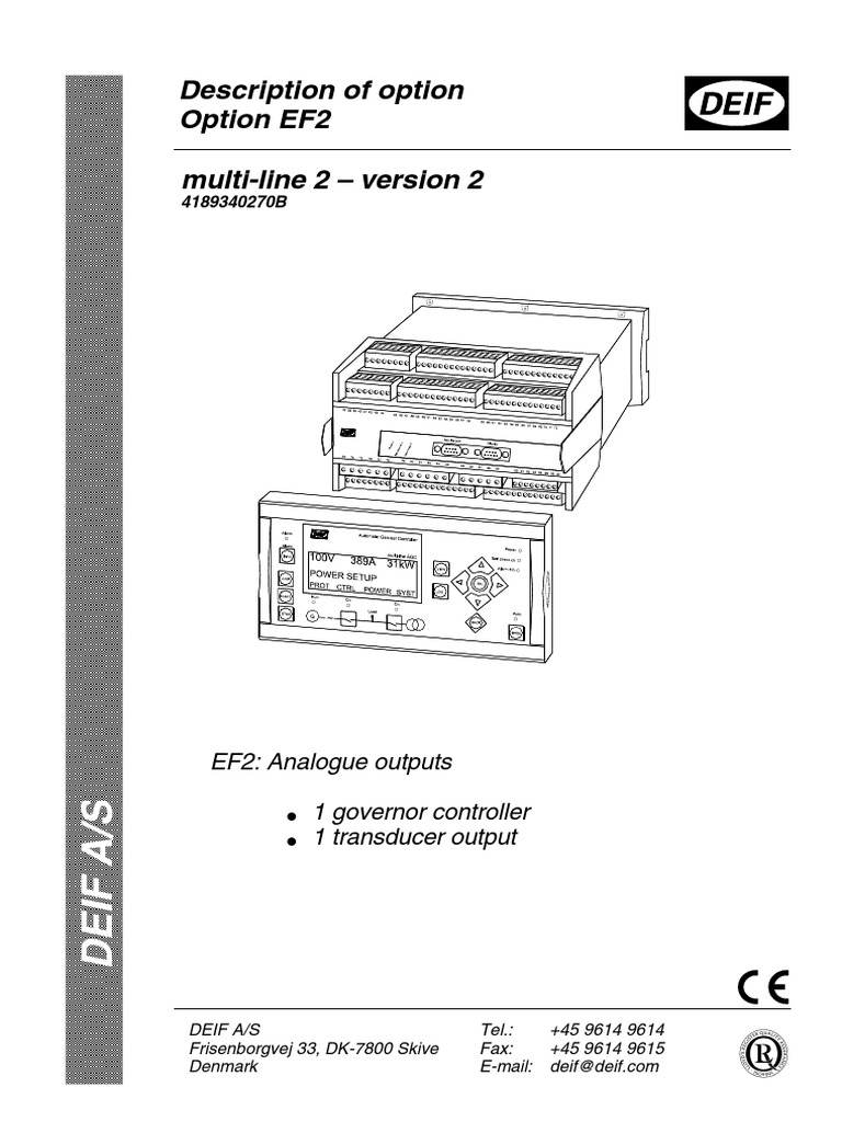 Description of Option Option EF2: EF2: Analogue Outputs 1 Governor ...