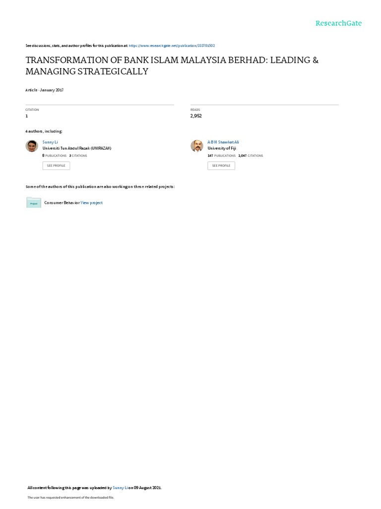 Transformationof Bank Islam Malaysia Berhad Leadingand Managing ...