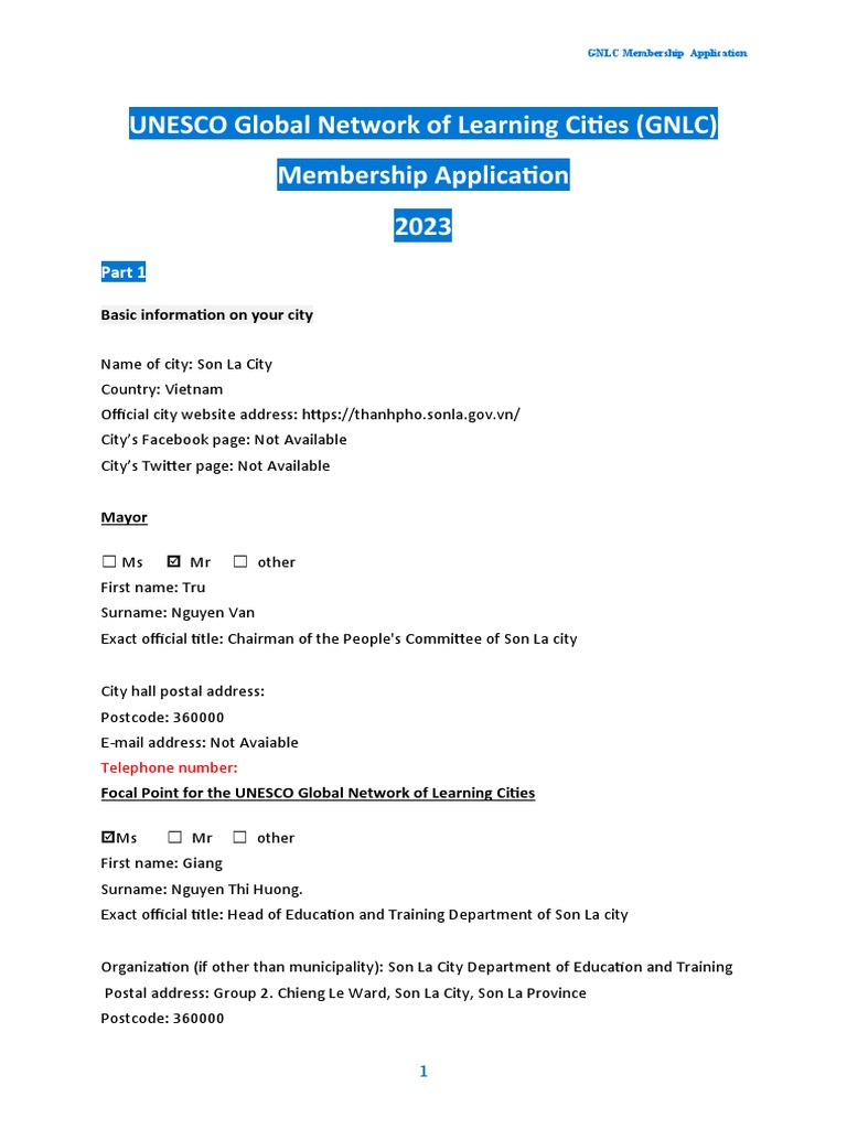 UNESCO GNLC Membership APPLICATION FORM | PDF | Sustainability | Learning