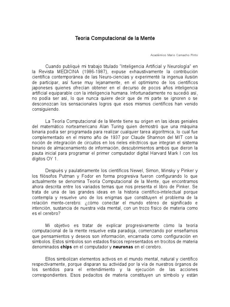Teoría Computacional de La Mente | PDF Teoría Computacional de La Mente | PDF
