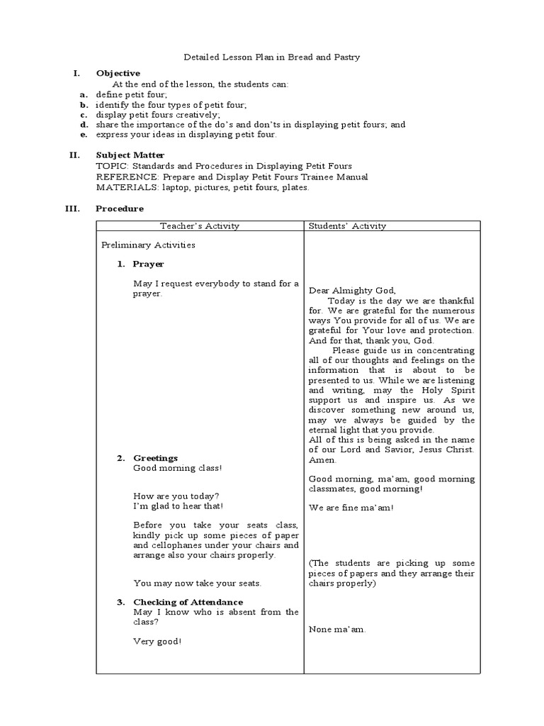lESSON pLAN IN pETIT fOUR | PDF