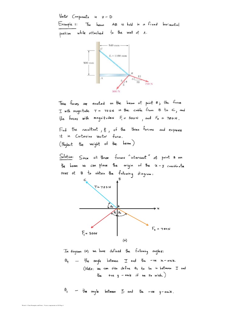 Week 6 - Class Examples and Notes - Vector Components in 2-D | PDF