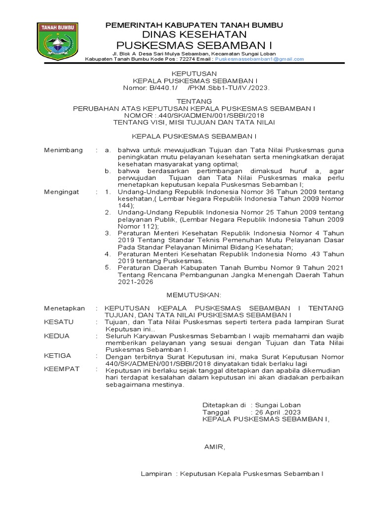 1.1.1.a SK TUJUAN DAN TATA NILA PKM SBB I Ok | PDF