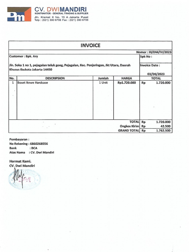 Invoice BPK Ary | PDF