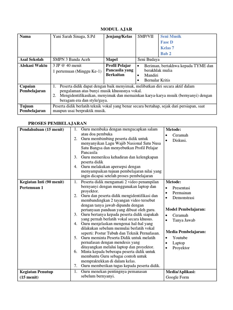 S-1 Modul Ajar Yani Sarah Sinaga | PDF
