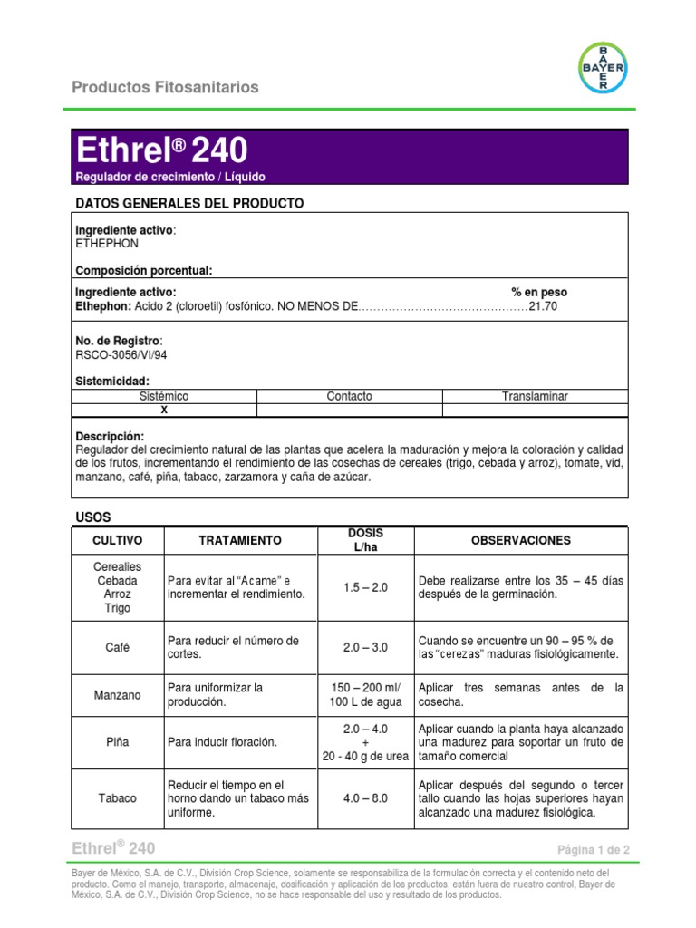Ethrel Ficha Tecnica - 2018 | PDF