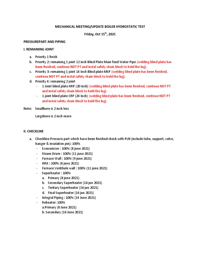 Update Boiler Hydrostatic Test 15102021 | PDF