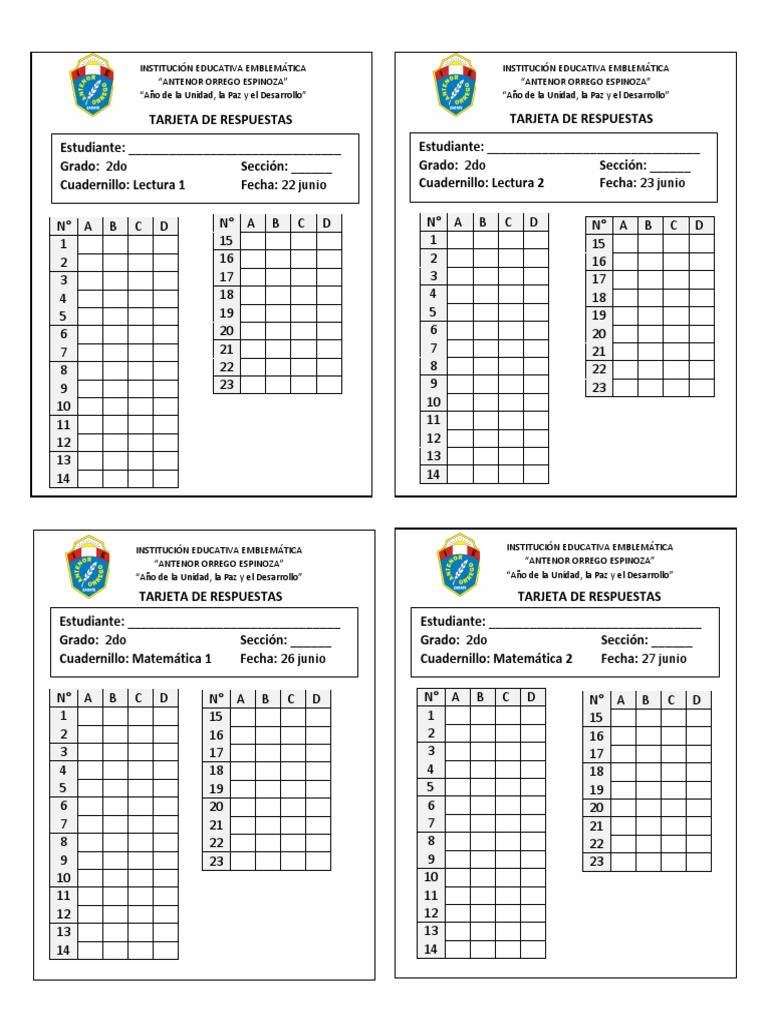 Tarjeta de Respuestas 2do | PDF