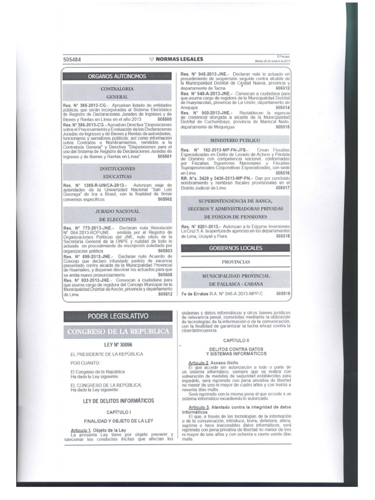 Ley 30096 Delitos Informaticos | PDF