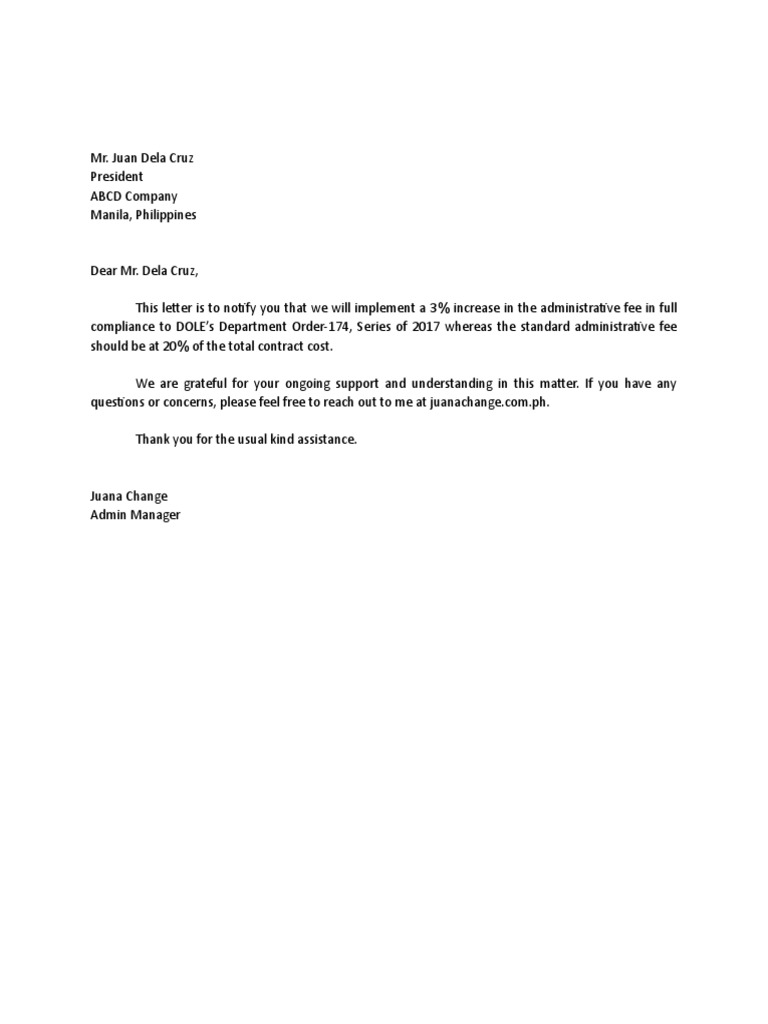 Sample Increase in Admin Fee | PDF