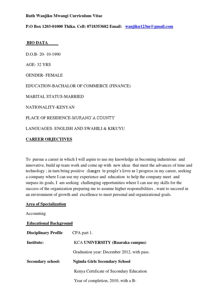 Ruth Wanjiku Mwangi CV | PDF
