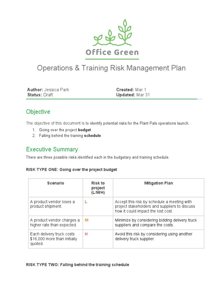Peer-Graded Assignment, Create A Risk Management Plan | PDF