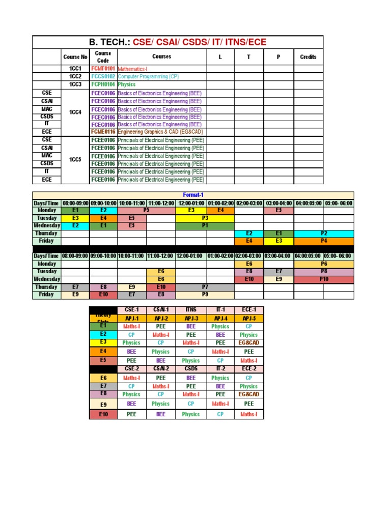 First Sem - Slot Based TT - Revised - V2 | PDF | Natural Sciences | Engineering