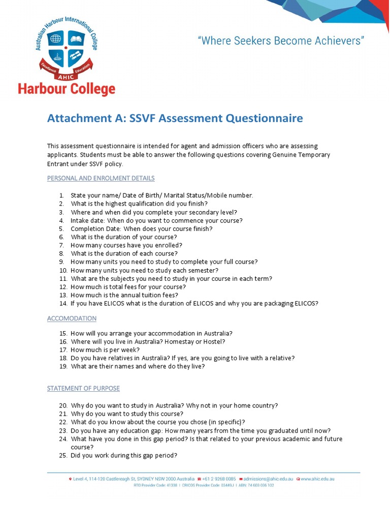 AHIC Interview Questionaire 20 Jul Final | PDF | Loans | College
