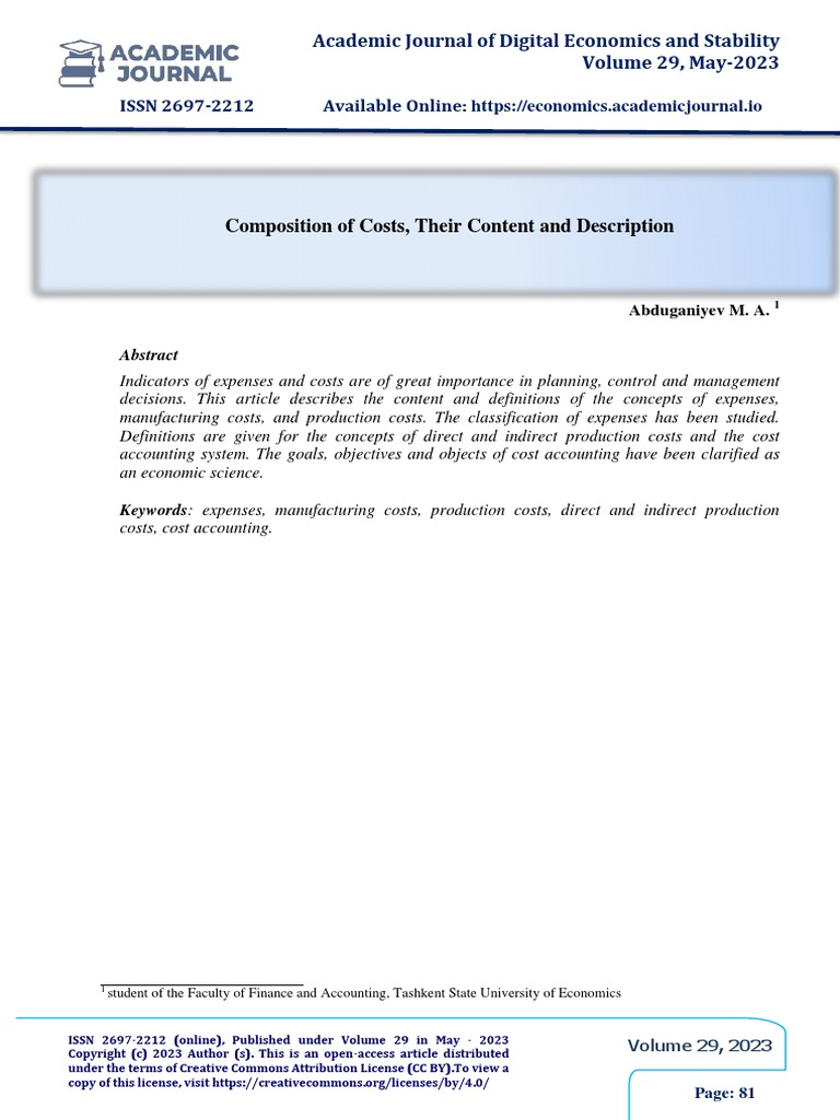 Composition of Costs, Their Content and Description | PDF | Cost ...