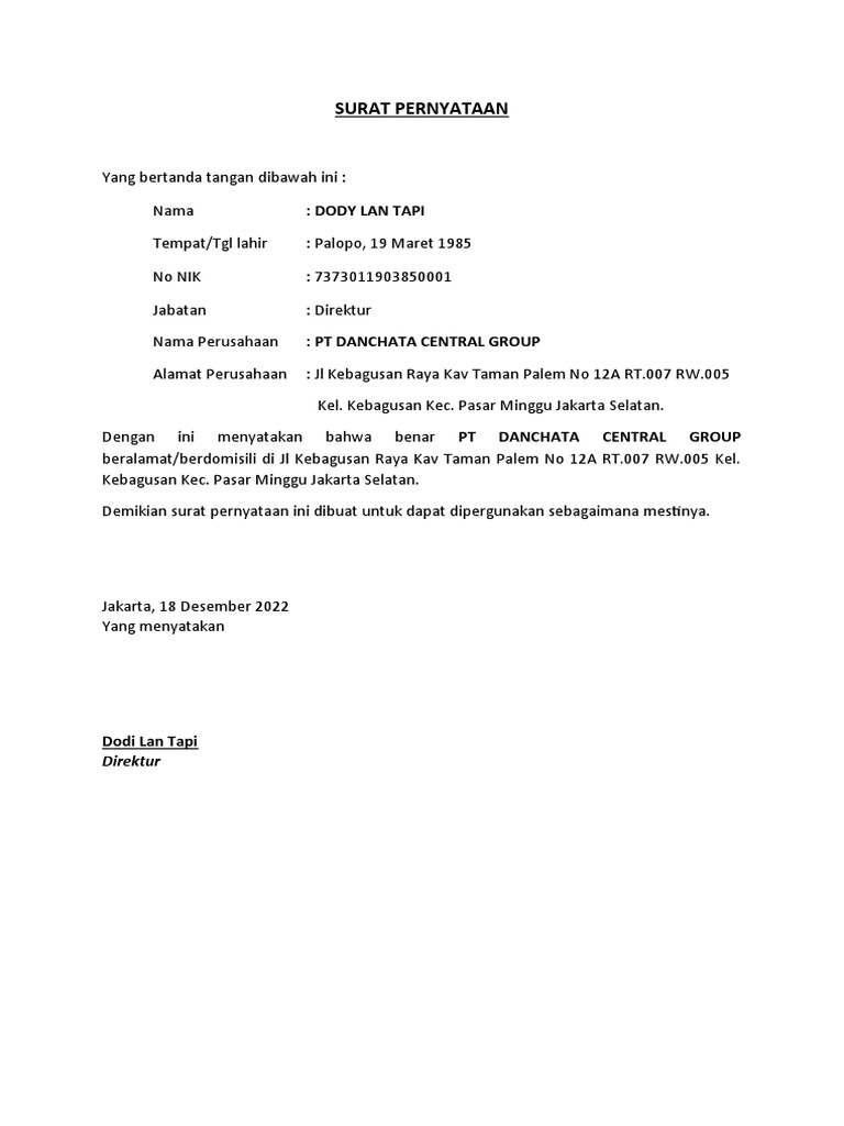 Surat Pernyataan | PDF