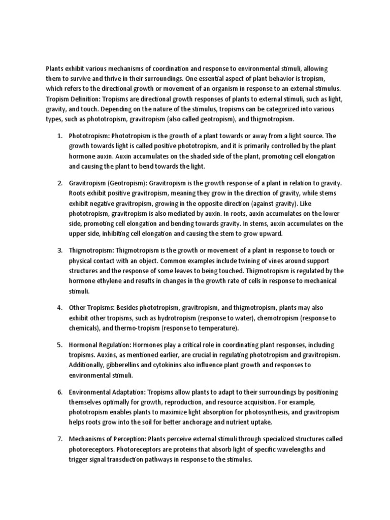 Plant Coordination and Tropisms Explained | PDF | Auxin | Root