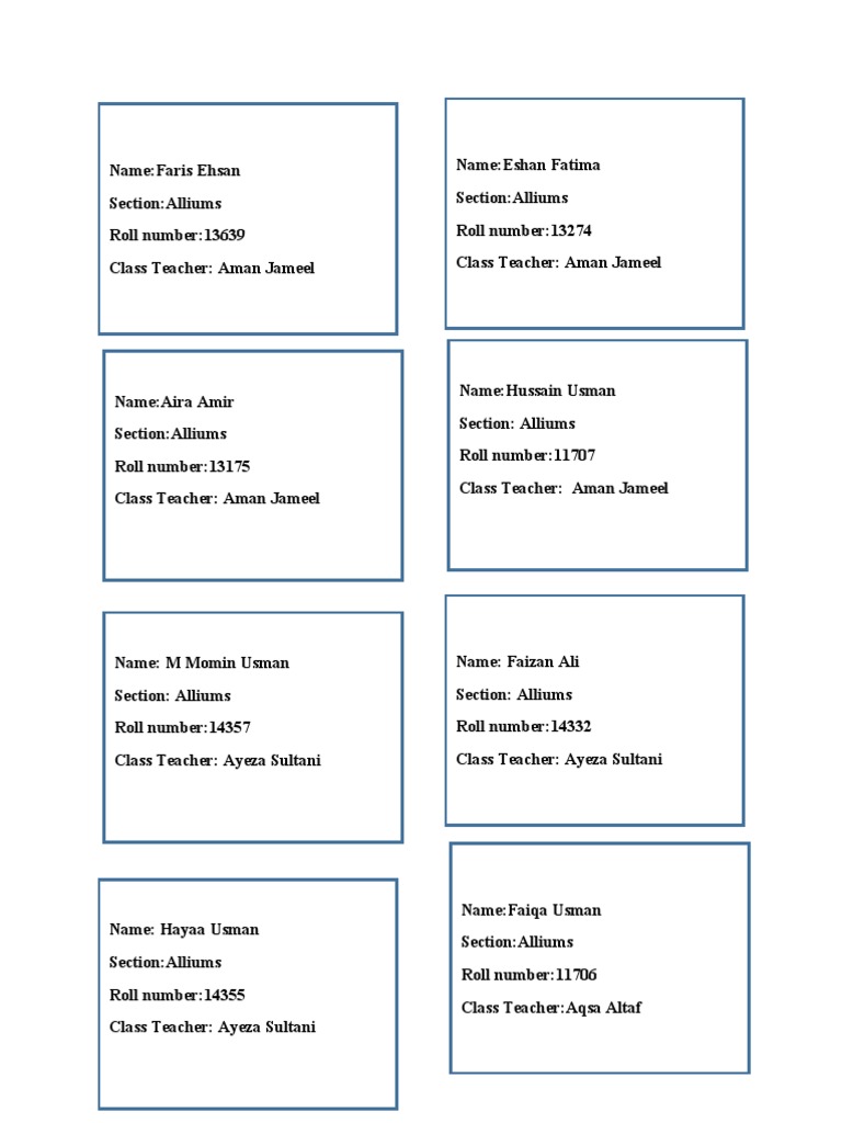 Alliums Class Roll Call List | PDF