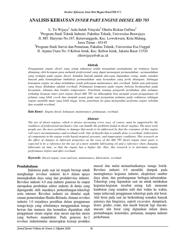 3 - Analisis Kehausan Inner Part Engine Diesel HD 785 | PDF