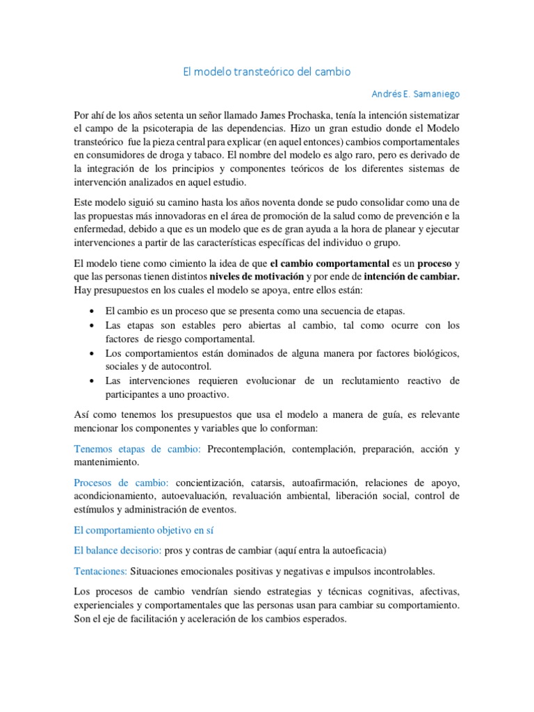 El Modelo Transteórico Del Cambio | PDF
