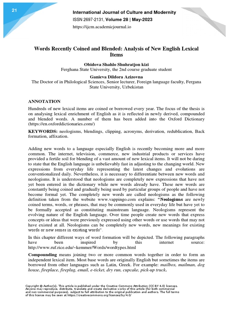 Words Recently Coined and Blended: Analysis of New English Lexical ...