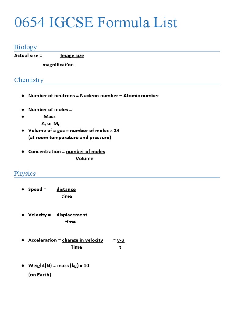 0654 IGCSE Formula List 1 | PDF