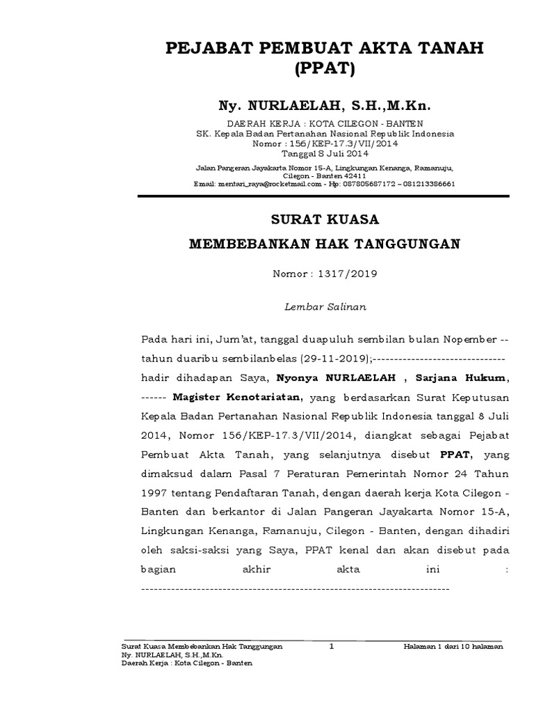 Surat Kuasa Hak Tanggungan | PDF