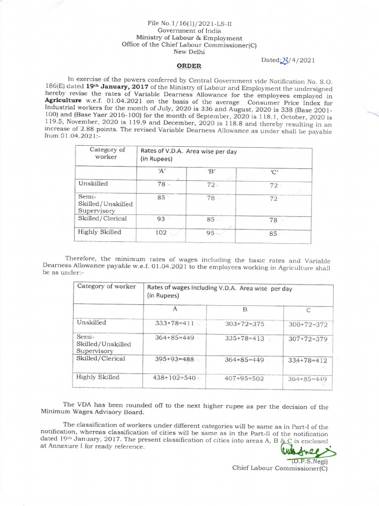 CLC Minimum Wages W.E.F 23.04.2021 | PDF | Mining | Employment