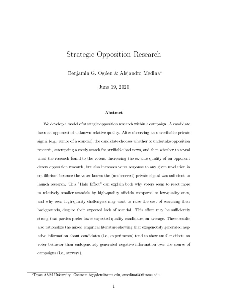 Methods in Opposition Research | PDF | Hillary Clinton | American ...
