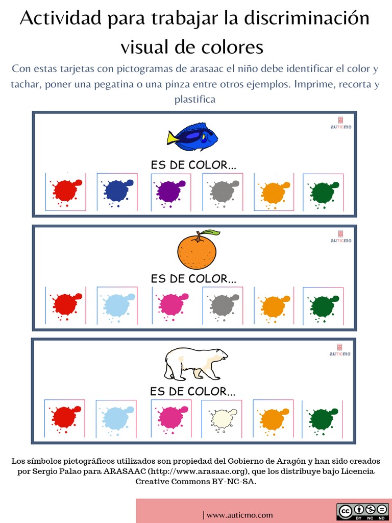 COLORES Discriminacion Visual de Colores Arasaac | PDF