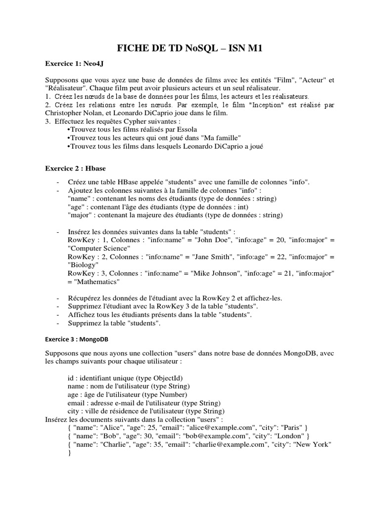FICHE DE TD NoSQL ISN M1 | PDF
