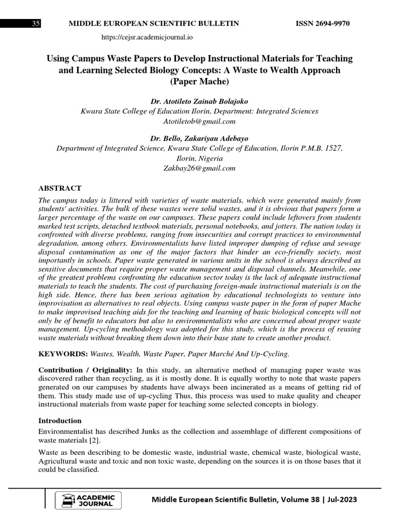 Using Campus Waste Papers To Develop Instructional Materials For ...